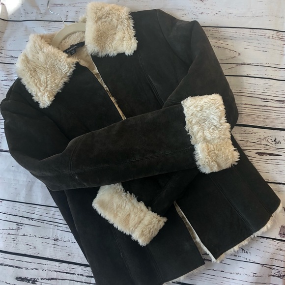 Express | Jackets & Coats | Express Chocolate Brown Suede Sherpa Jacket ...